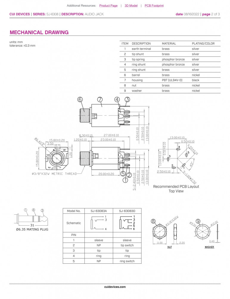 CUI SJ-63083D datasheet page 2