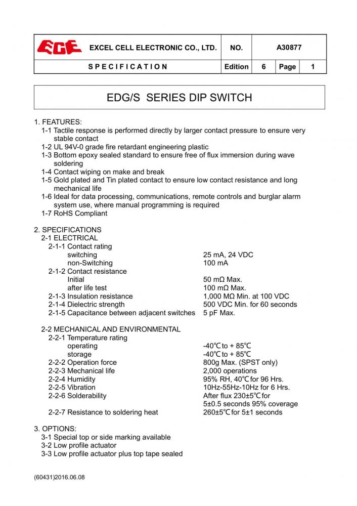 ECE EDG/S series specification page 1