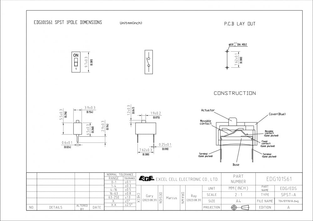 ECE EDG101S61 dimensional drawing