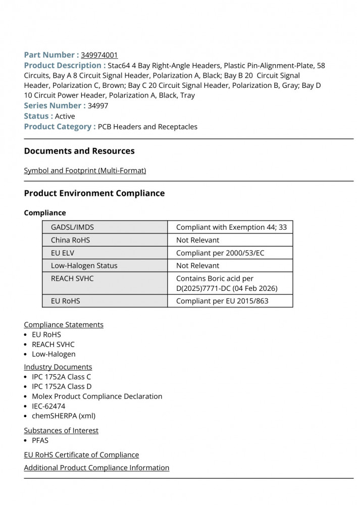 Technical document image 1 for MOLEX 349974001