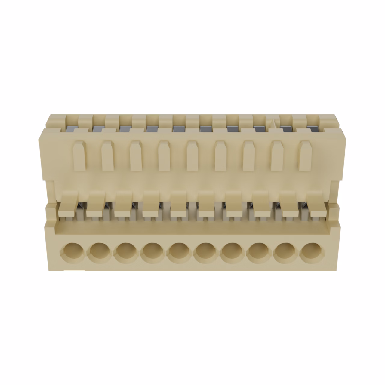 Appli-Mate RAST 2.5 Connector, 2.50mm Pitch, Female, 10 Circuits, Positions A and K Removed, Polarizing Rib Between 8/9, Locking Pips, Open Endwalls, Tin Plating for sale