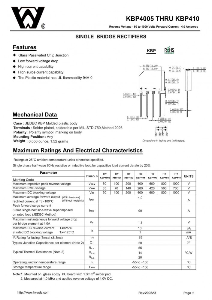 KBP410 datasheet page 1