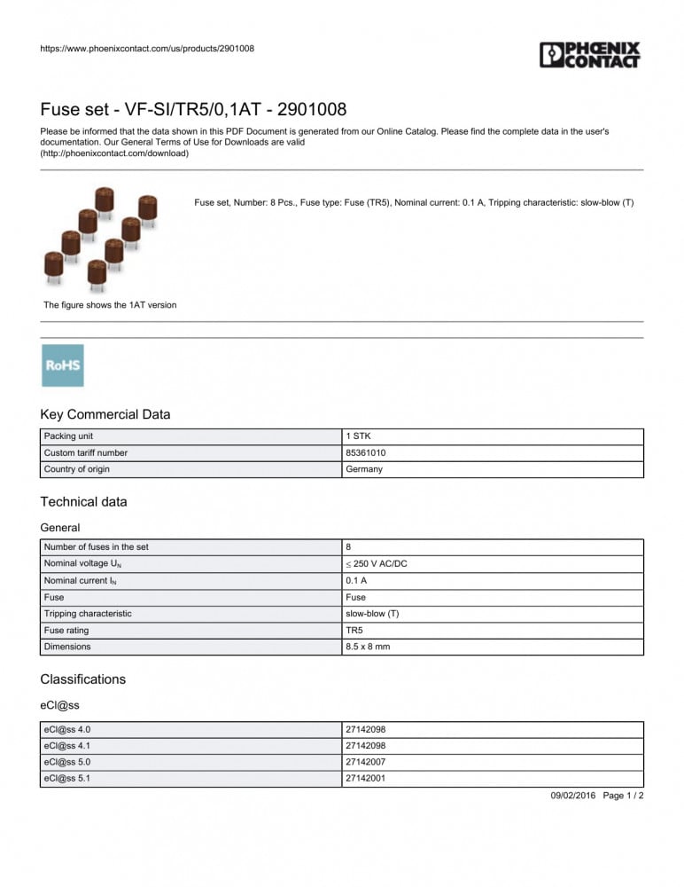 Phoenix Contact 2901008 product document page 1