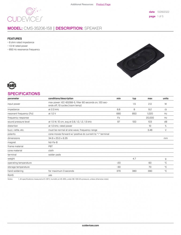 CMS-35206-158 datasheet page 1