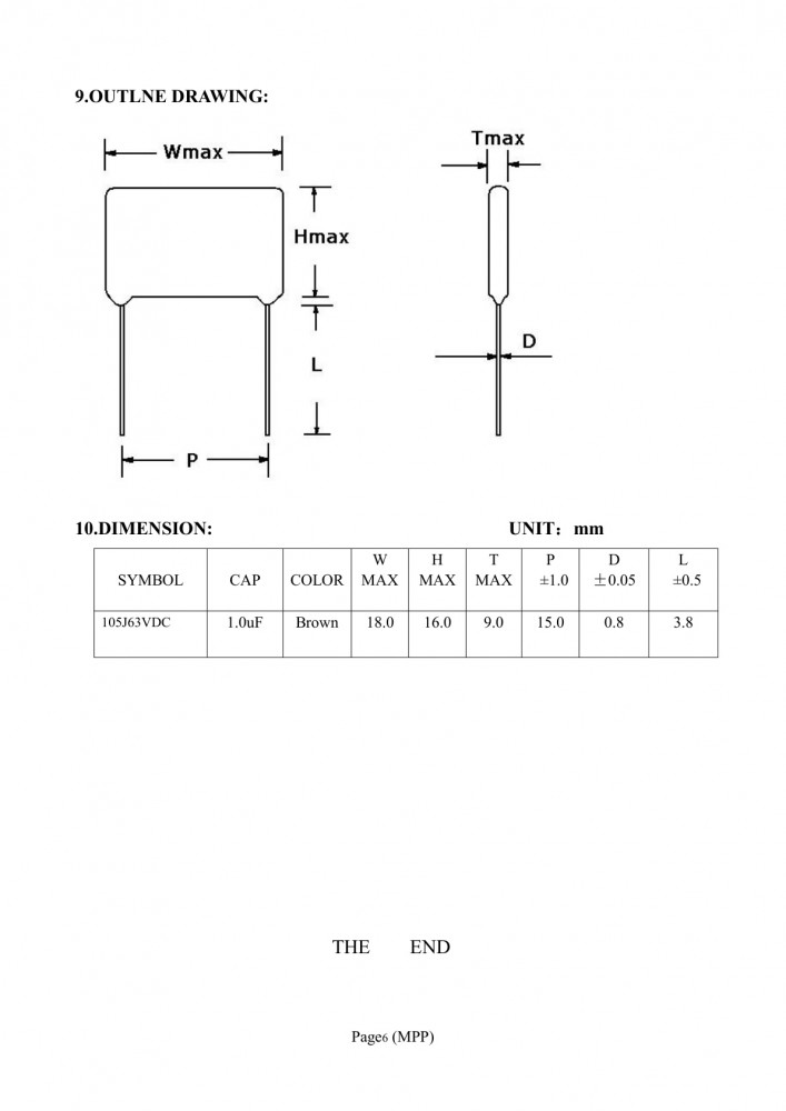 MPP105J063VDC dimensions