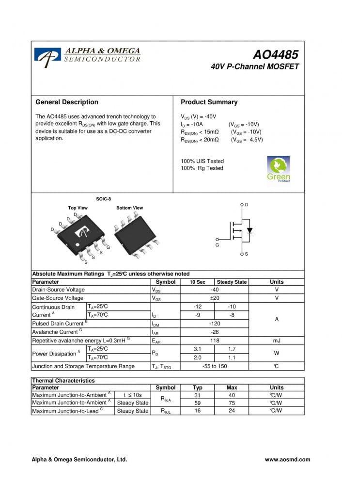 AO4485 datasheet page 1