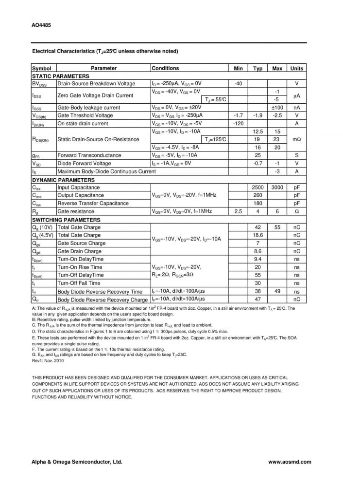 AO4485 datasheet page 2