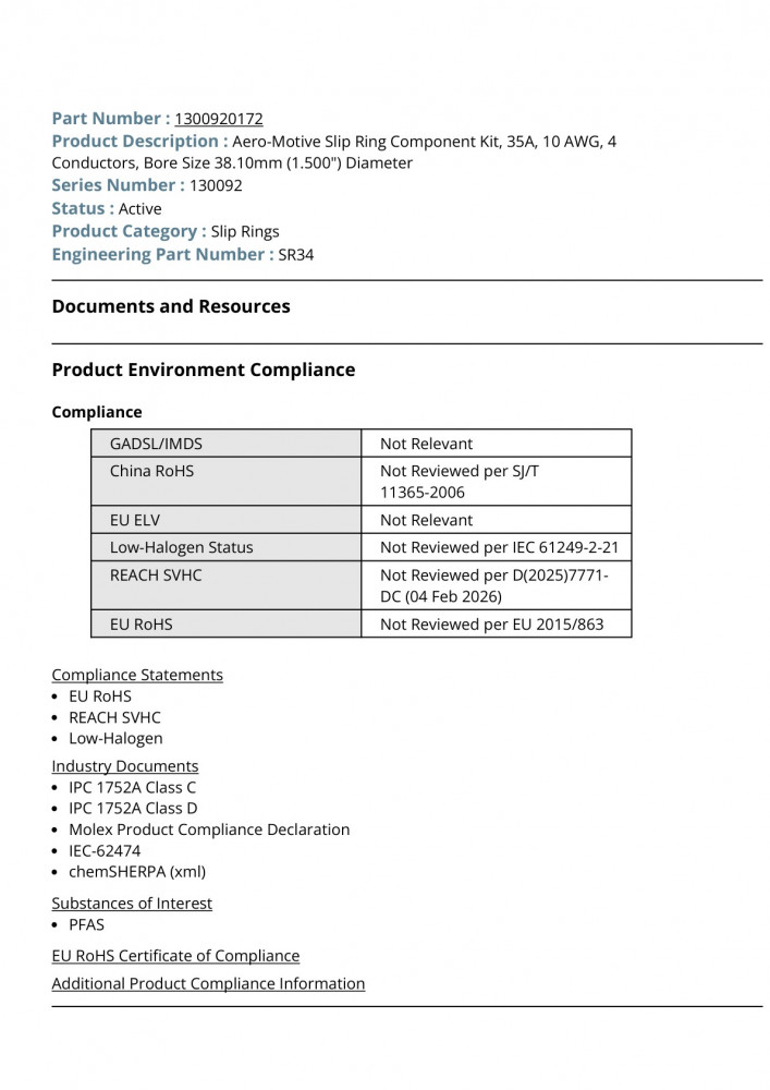 MOLEX 1300920172 technical document, page 1