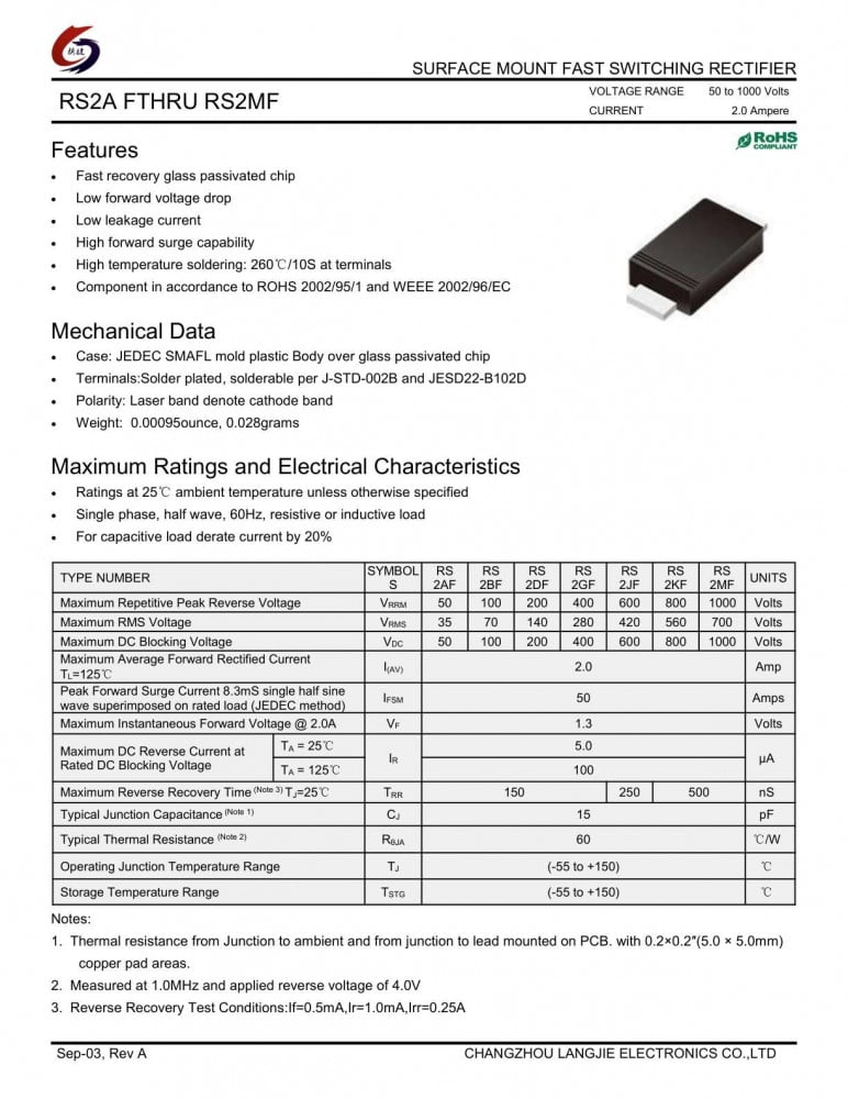 RS2MF datasheet page 1