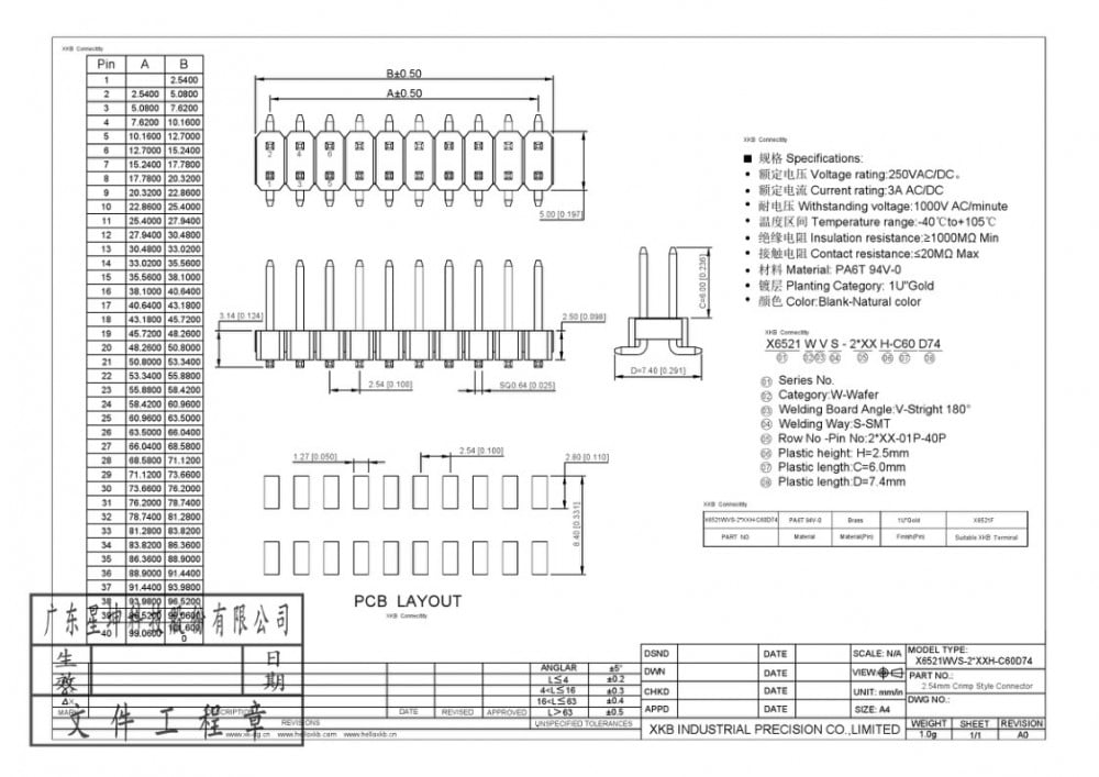 XKB Connection X6521WVS-2x02H-C60D74 technical drawing page 1