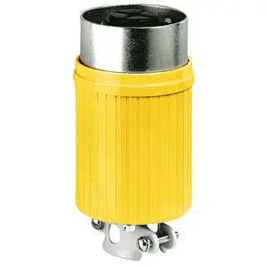 Locking Devices, Bryant Power Interrupting, Industrial, Flanged Receptacle, 60A 600V AC, 3-Pole 4-Wire Grounding, Non-NEMA, Screw Terminal, Yellow