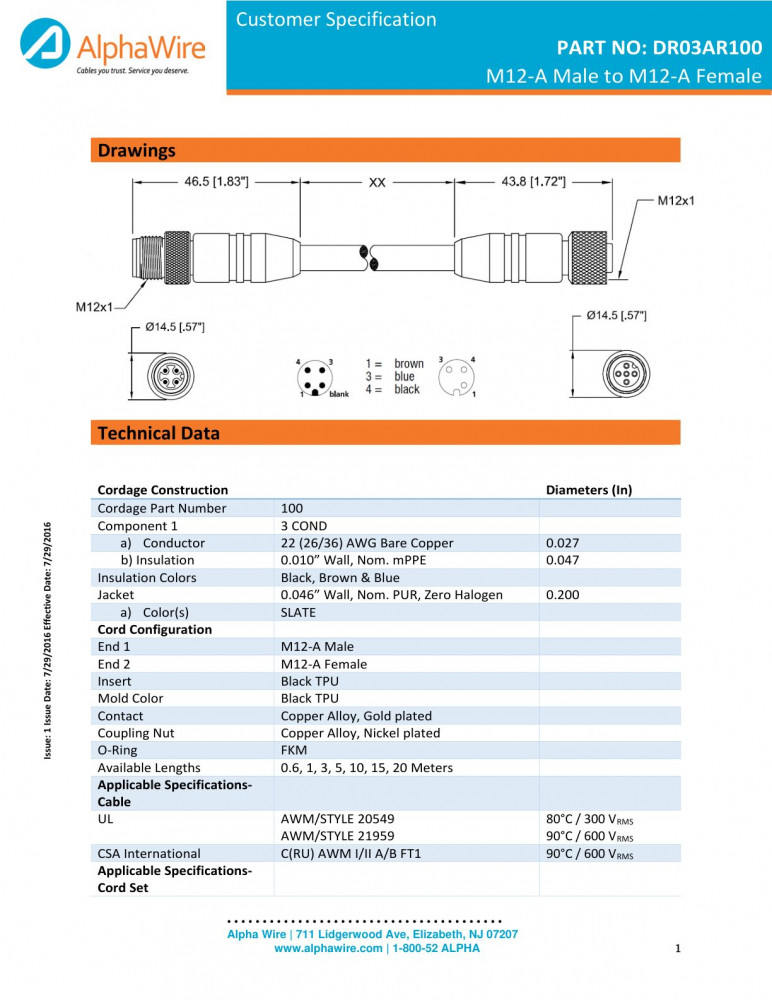 Alpha Wire DR03AR100 technical specification page 1