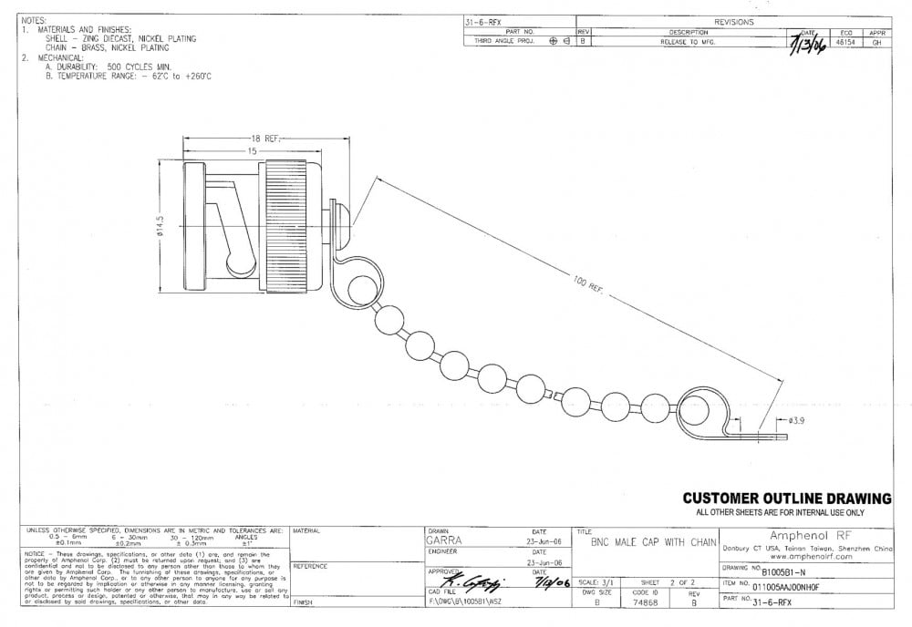 Amphenol 031-6-RFX customer outline drawing