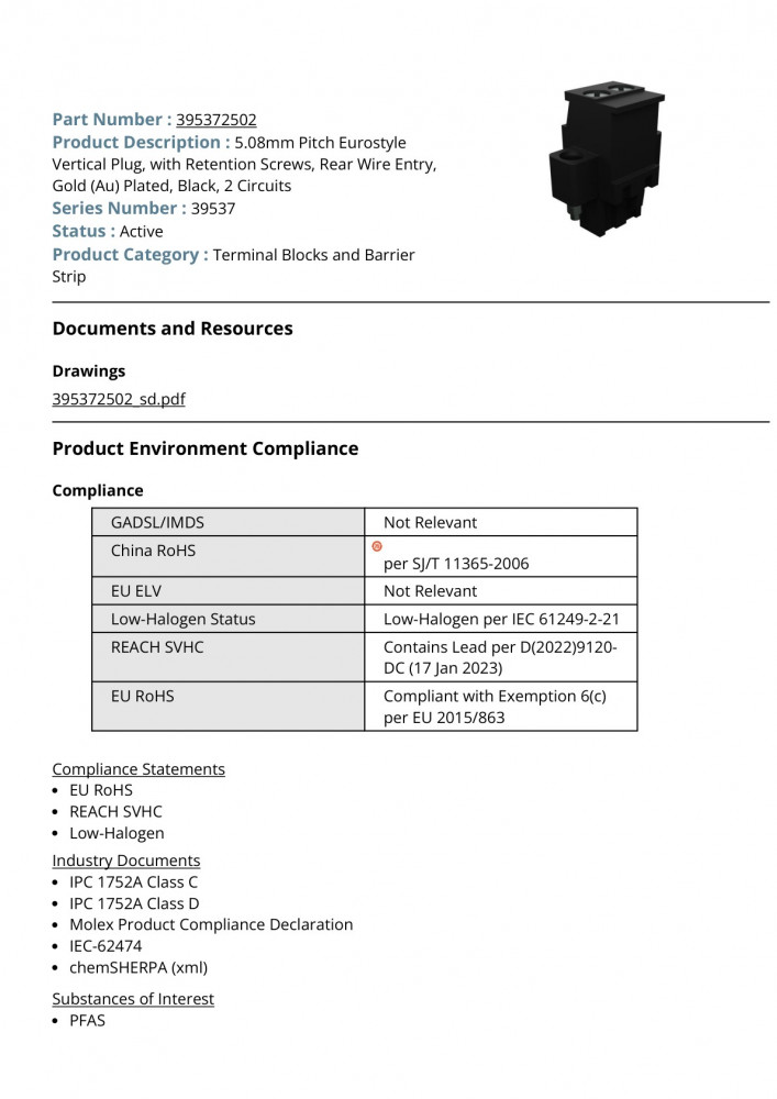 MOLEX terminal block technical document page 1