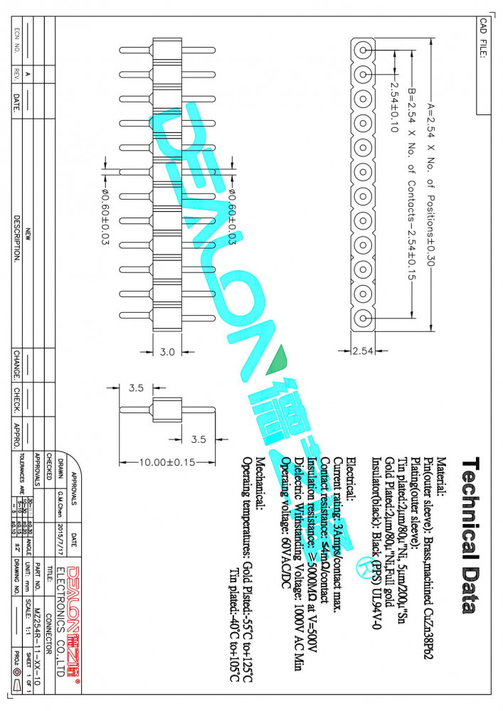 DEALON MZ254R connector technical drawing