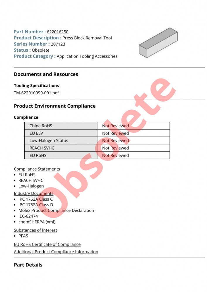 Tooling specification document image, page 1