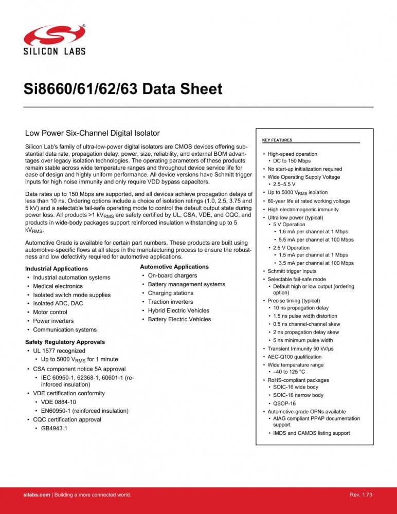 SI8663 datasheet page 1