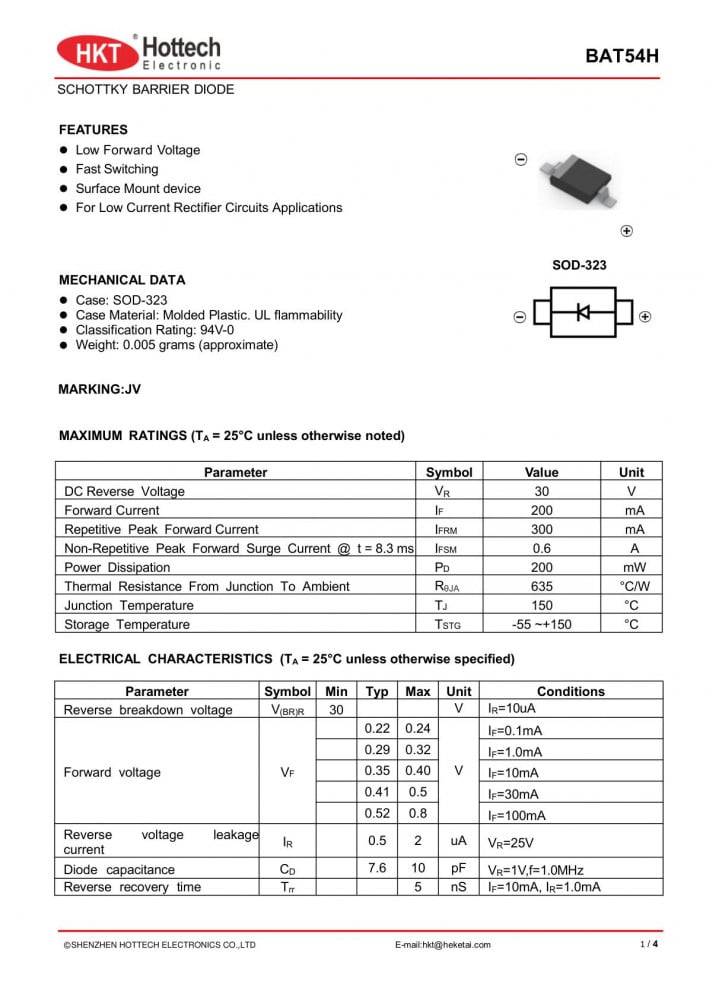 BAT54H datasheet page 1