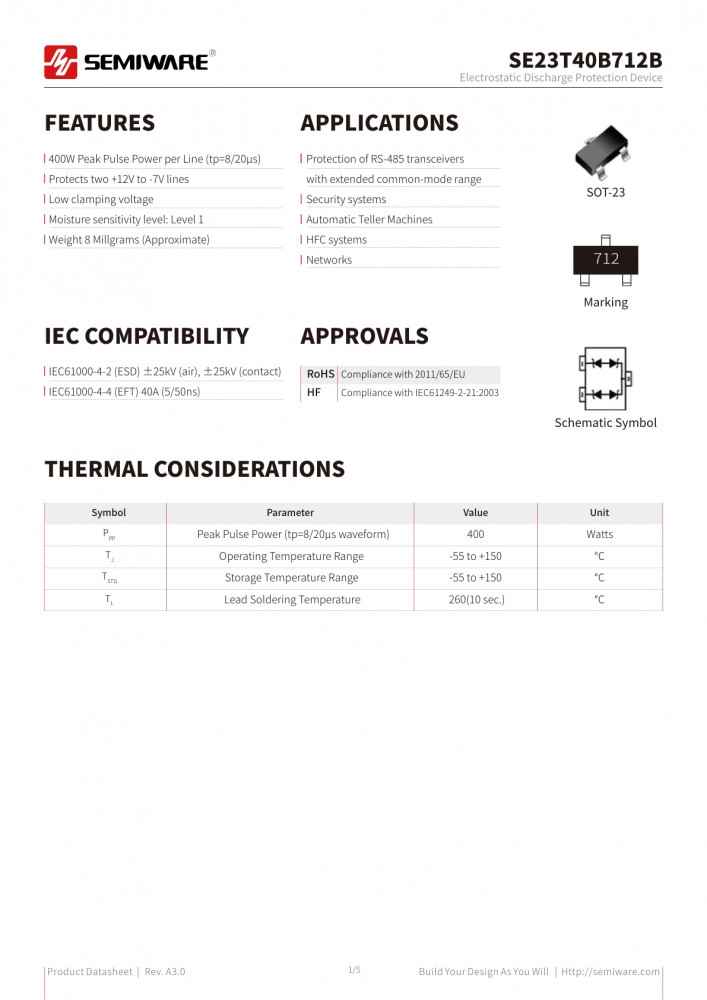 SE23T40B712B datasheet page 1