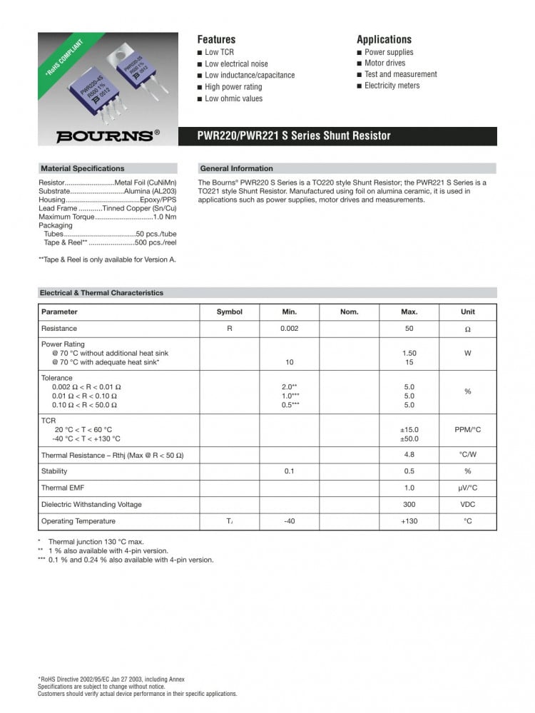 BOURNS PWR220 S Series datasheet page 1