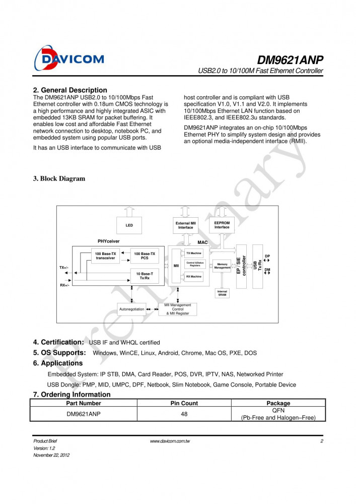DM9621ANP technical document page 2