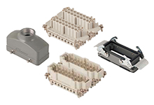Heavy-Duty Connector Kit, 16 Pole, Series S-E Female-Male Inserts, M25 Die-cast Aluminum Hood-Top Entry, Bulkhead Mount Housing-Vertical, 2 Lever, Size 16B «77x27», Grey for sale