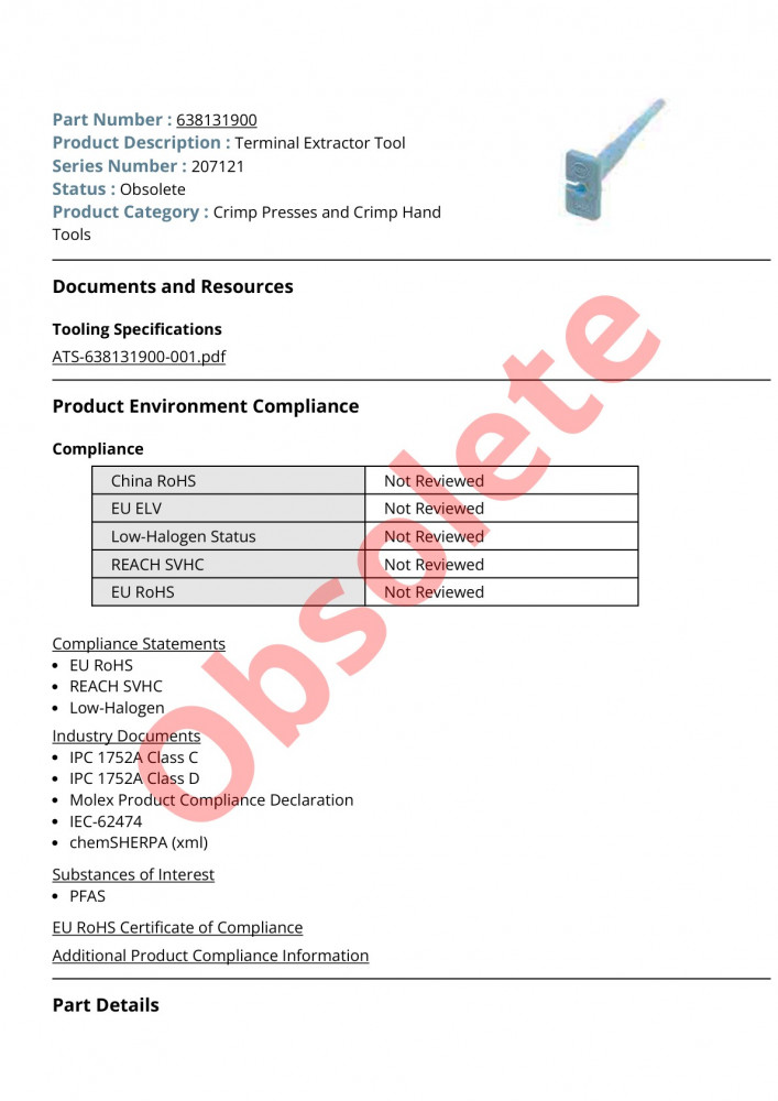 MOLEX 638131900 tooling document, page image 1