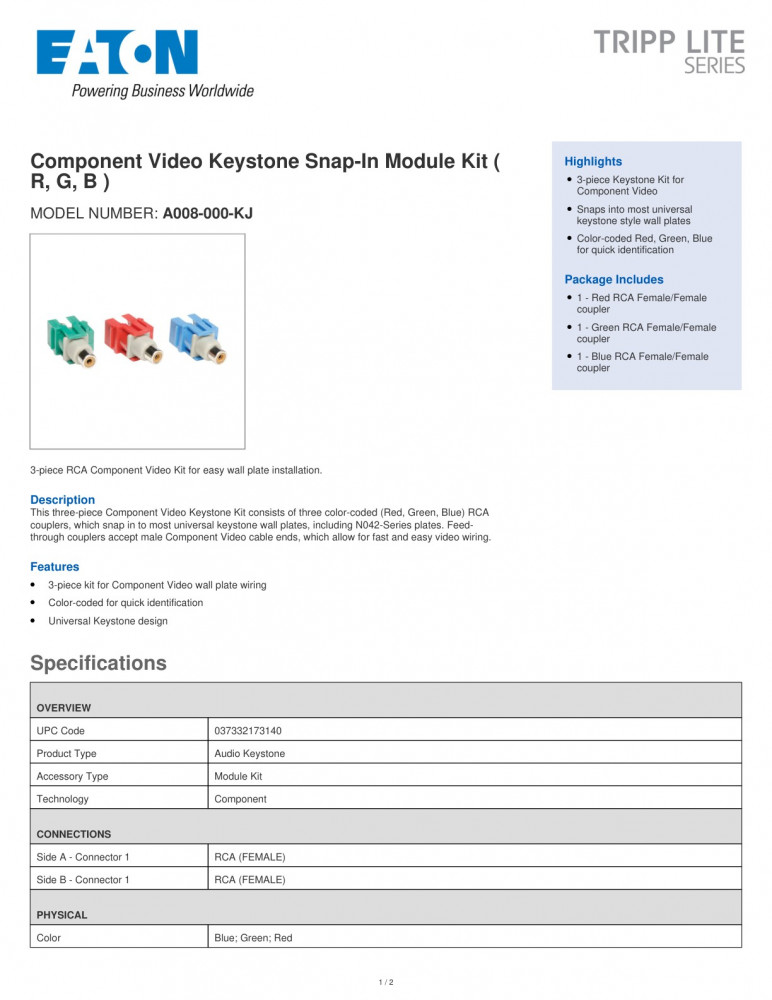 EATON A008-000-KJ technical document page 1
