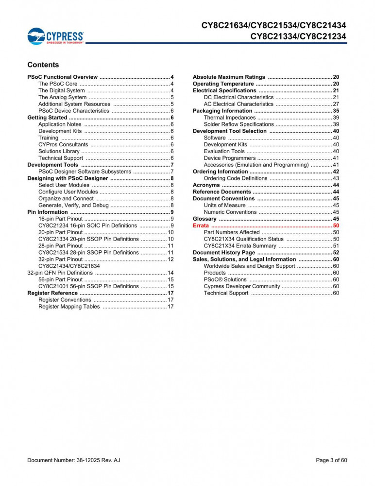 CY8C21434 datasheet page 3