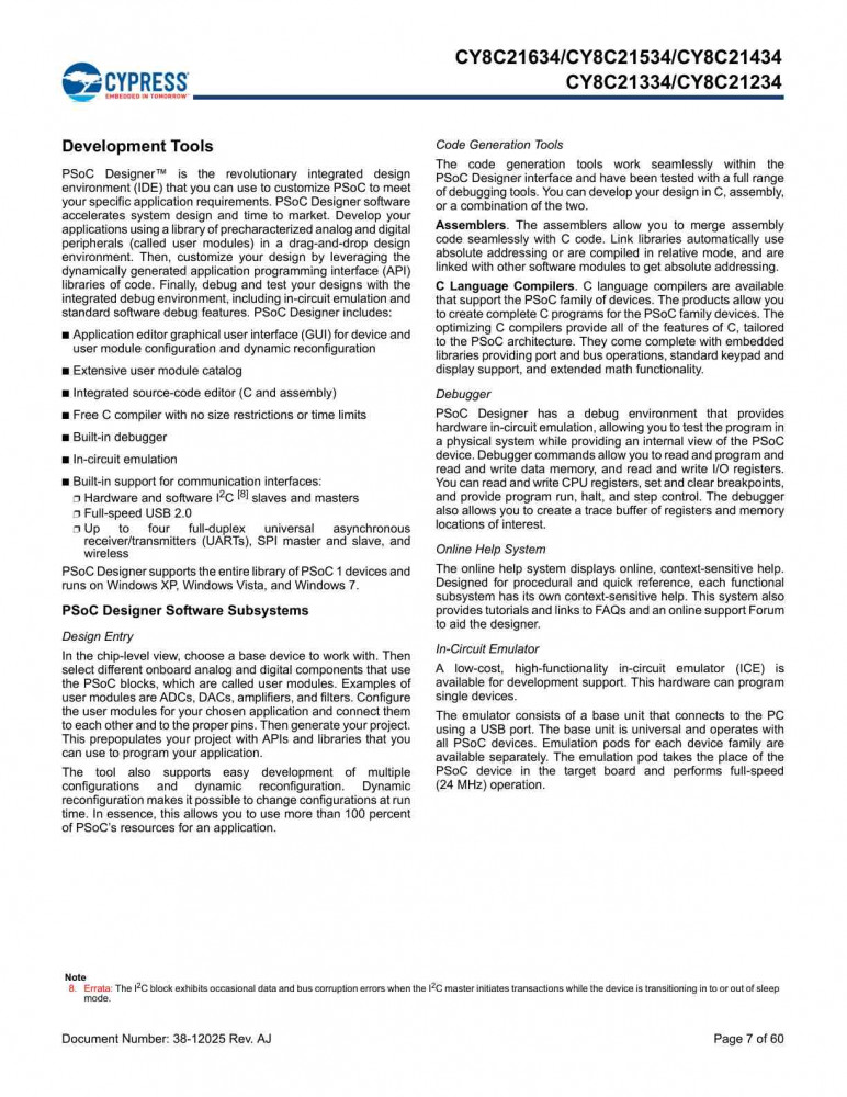 CY8C21434 datasheet page 7