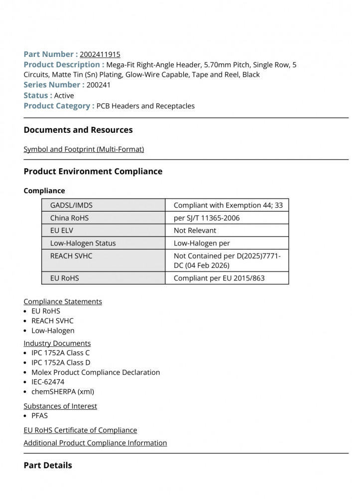 MOLEX 2002411915 technical document page 1