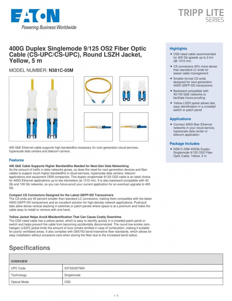 Eaton N381C-05M technical document page 1