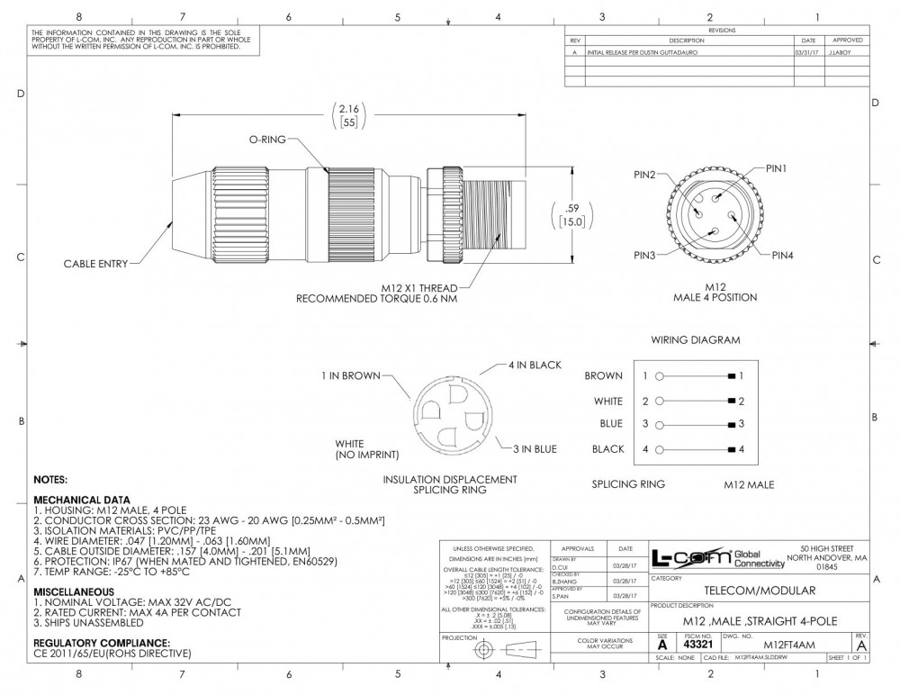 L-com M12FT4AM product drawing