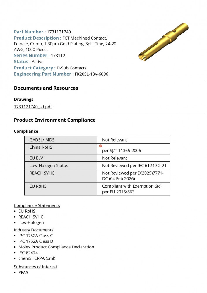 MOLEX 1731121740 drawing preview, page 1
