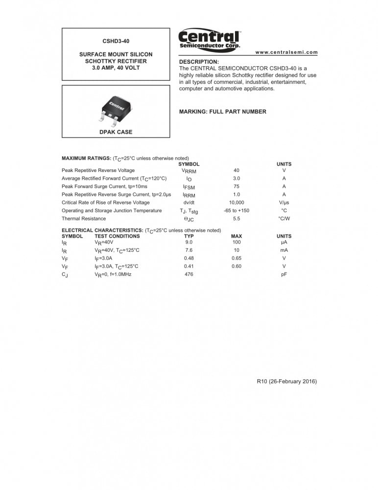 CSHD3-40 TR13 PBFREE datasheet page 1