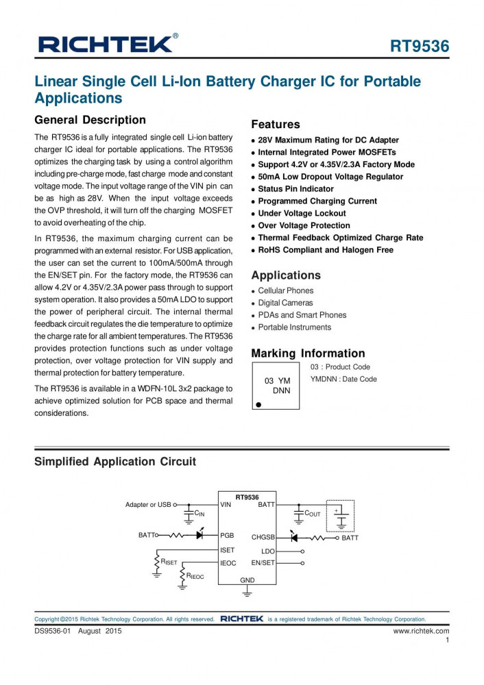 RT9536 datasheet page 1