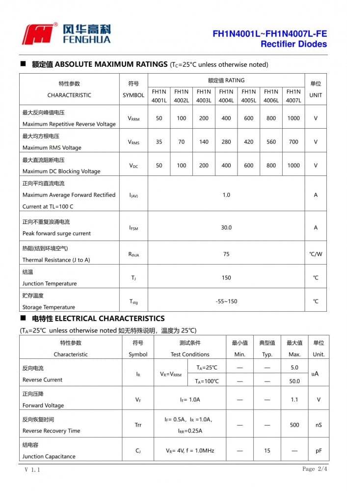 FH1N4007L-FE datasheet page 2