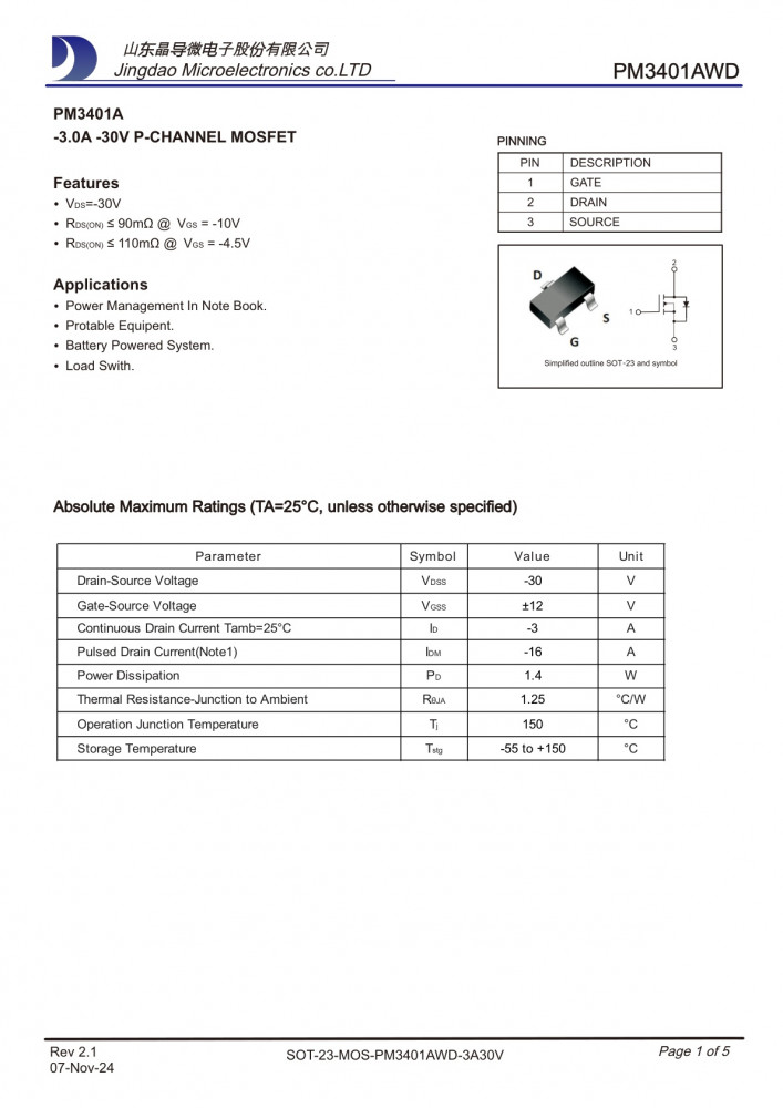 PM3401A datasheet page 1