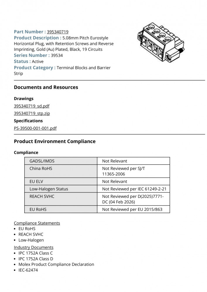 ESE Eurostyle terminal blocks specification page 1