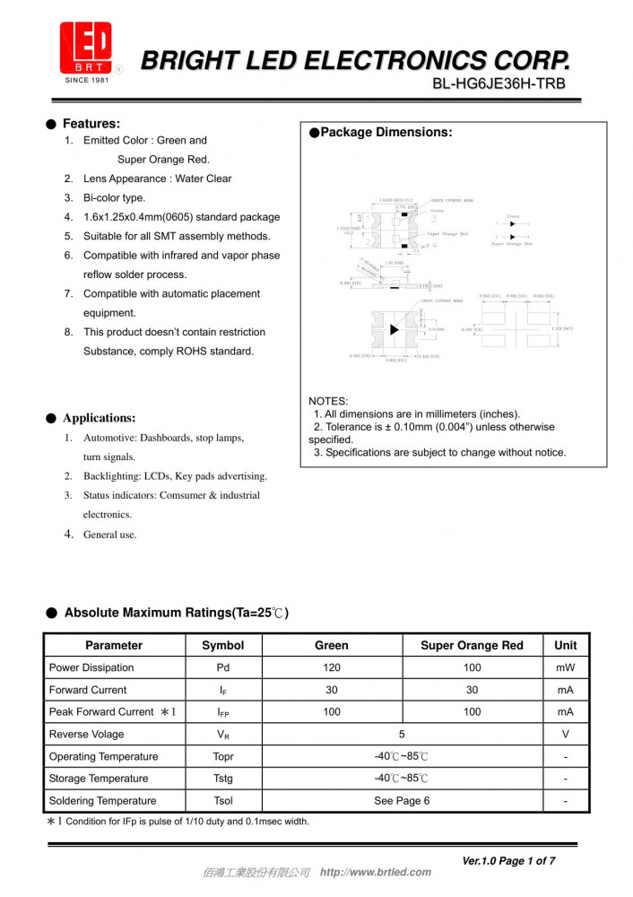 BL-HG6JE36H-TRB technical document page 1