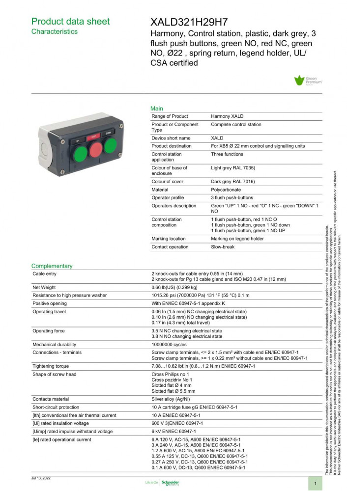 XALD321H29H7 technical document page 1