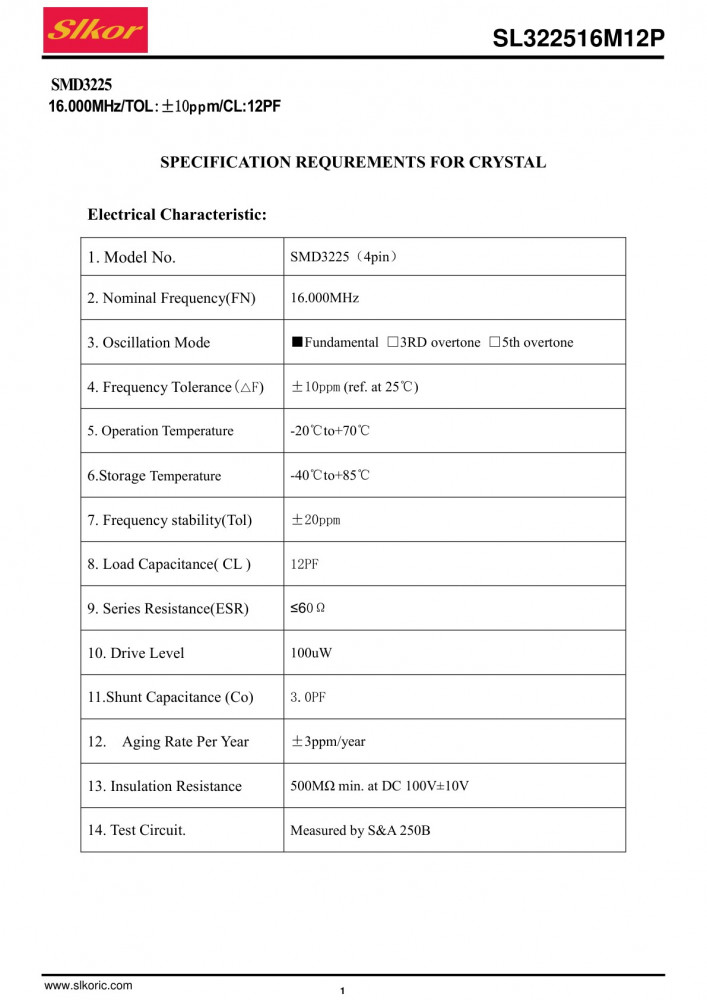SL322516M12P technical document page 1