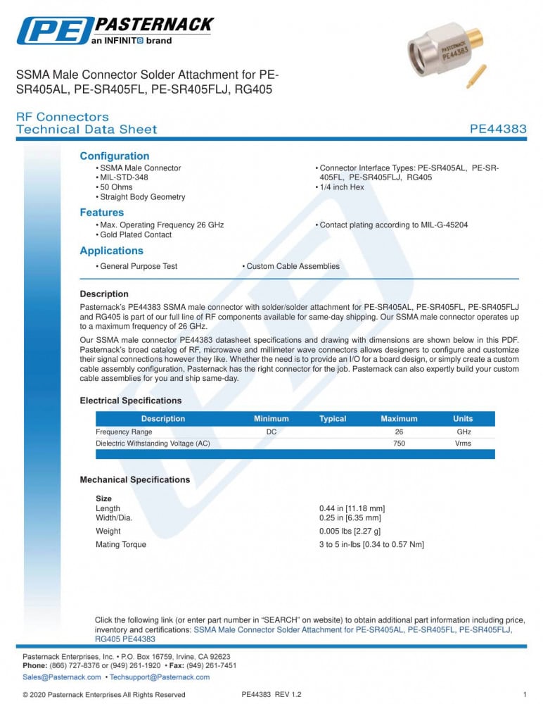 PE44383 datasheet page 1