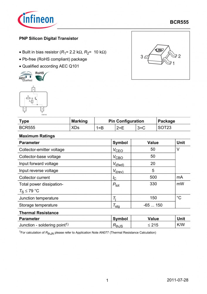 BCR555 datasheet page 1