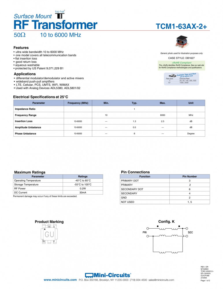 TCM1-63AX-2+ technical document page 1