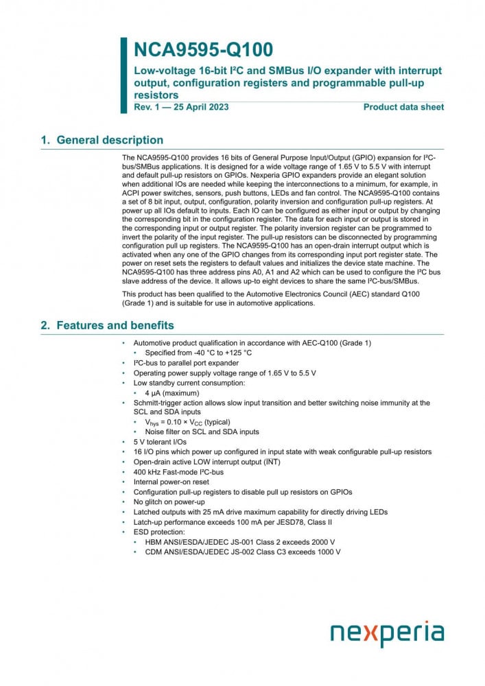 NCA9595-Q100 datasheet page 1