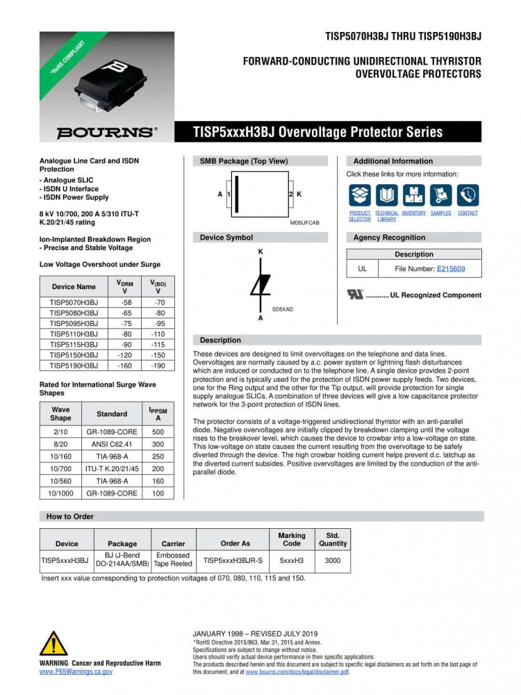 BOURNS TISP5115H3BJR-S datasheet page 1
