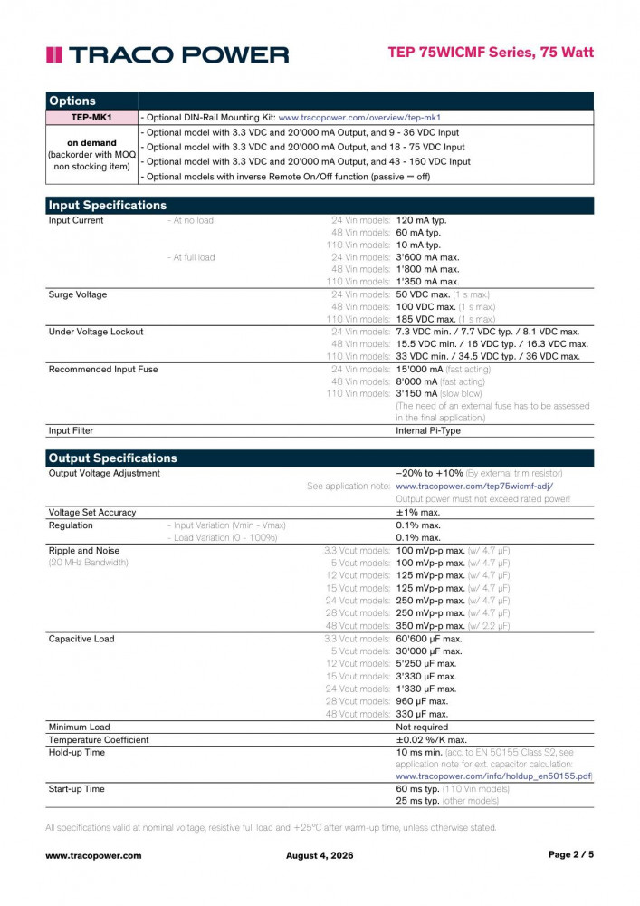 TEP 75WICMF technical document page 2