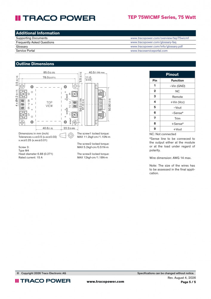 TEP 75WICMF technical document page 5