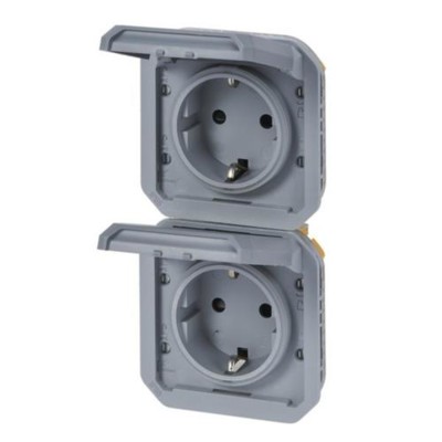 Plexo™ - double prewired vertical german standard socket outlet 16A 250V - Mechanism - Grey for sale